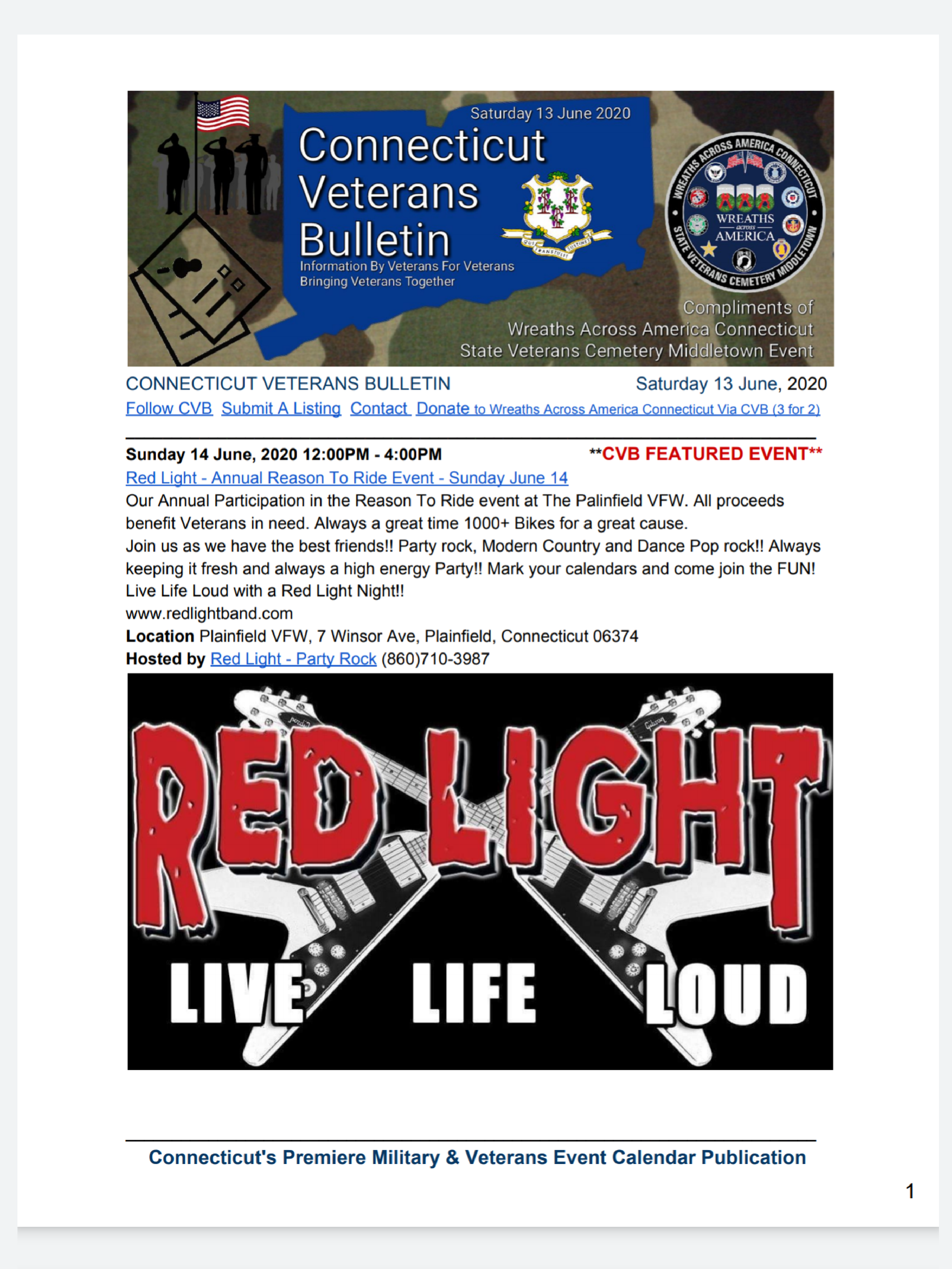 CONNECTICUT VETERANS BULLETIN 13 June, 2020 – CONNECTICUT VETERANS BULLETIN