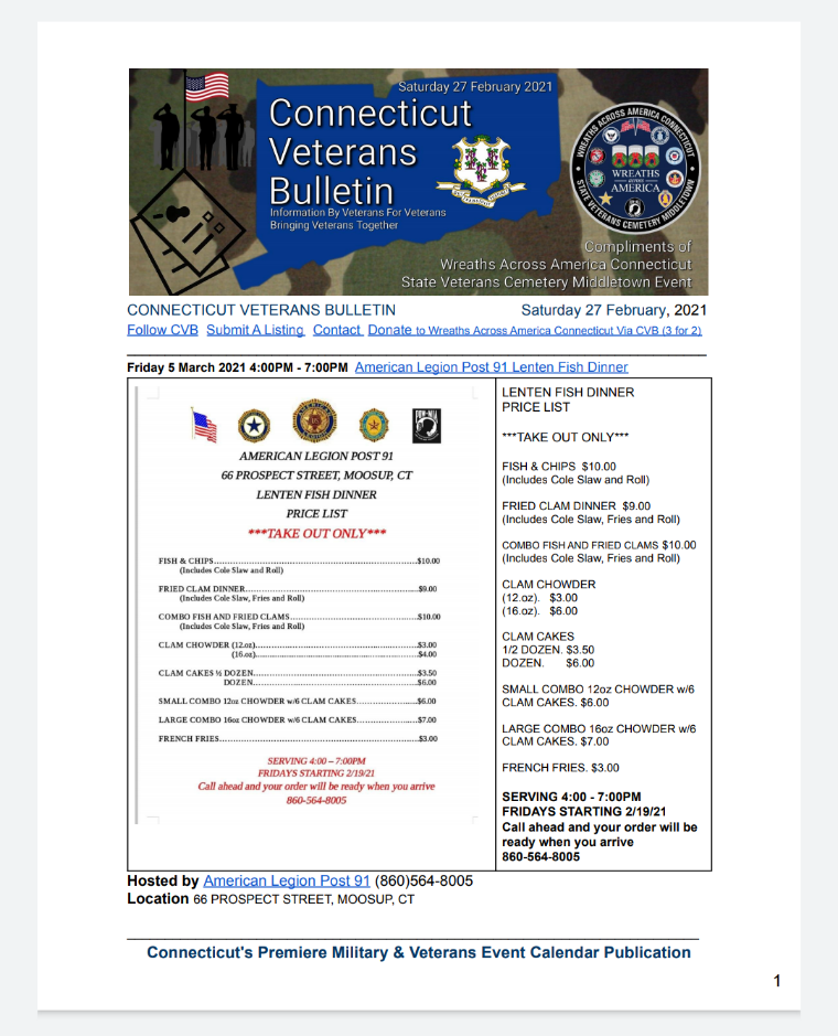 CONNECTICUT VETERANS BULLETIN, 27 February 2021 – CONNECTICUT VETERANS ...