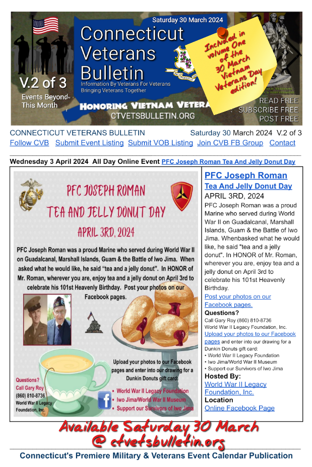 PFC Joseph Roman Tea And Jelly Donut Day – CONNECTICUT VETERANS BULLETIN