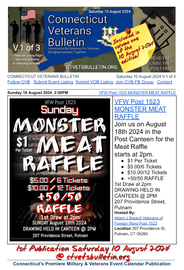 Monster Meat Raffle – CONNECTICUT VETERANS BULLETIN