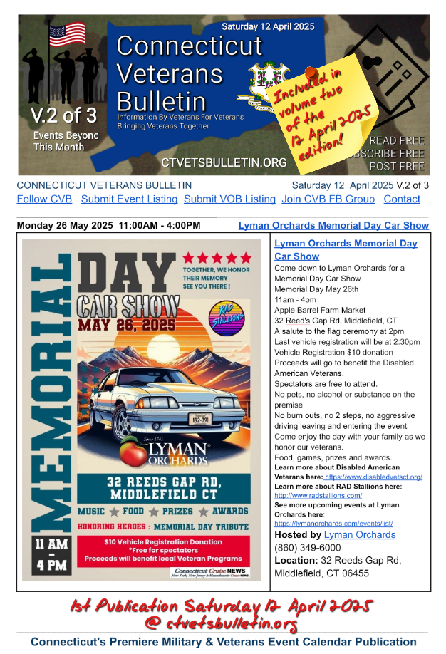 Lyman Orchards Car Show – CONNECTICUT VETERANS BULLETIN